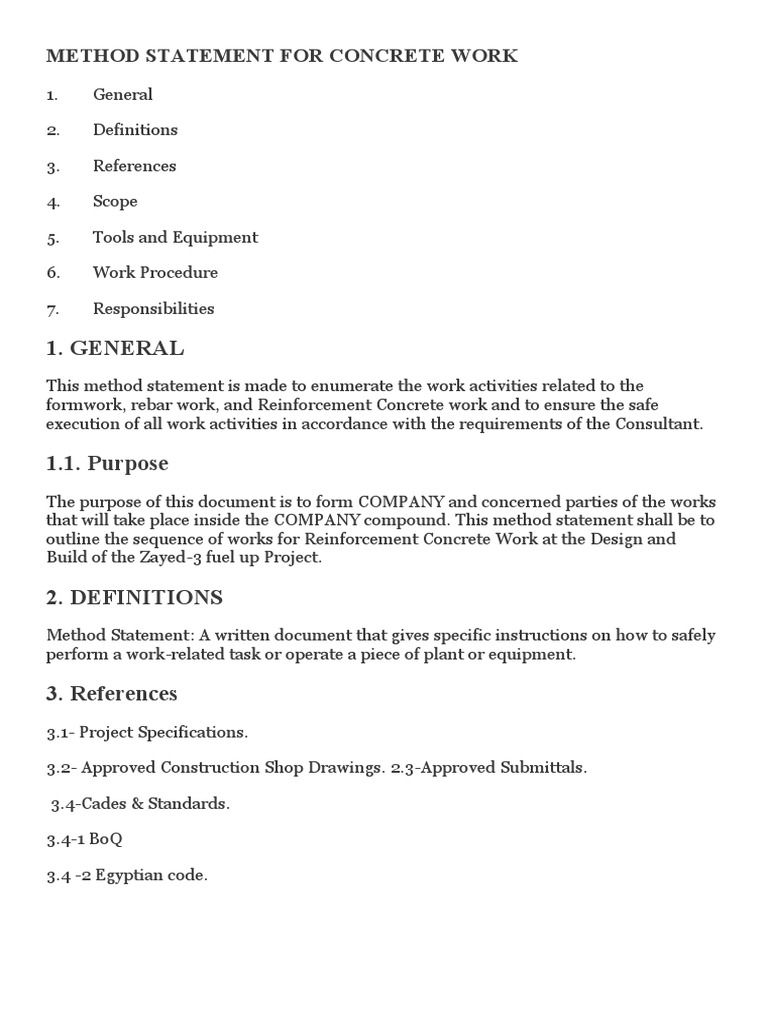 Concrete Work Method Statement | PDF | Concrete | Composite Material