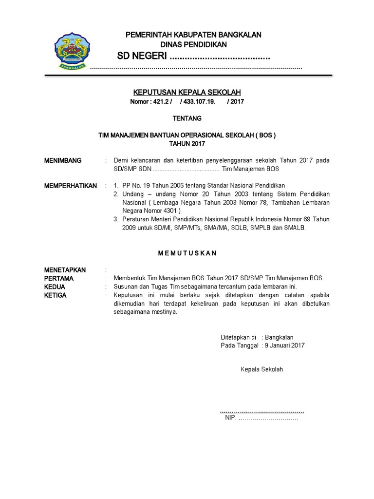 Contoh SK Tim Manajemen Bos 2017 | PDF