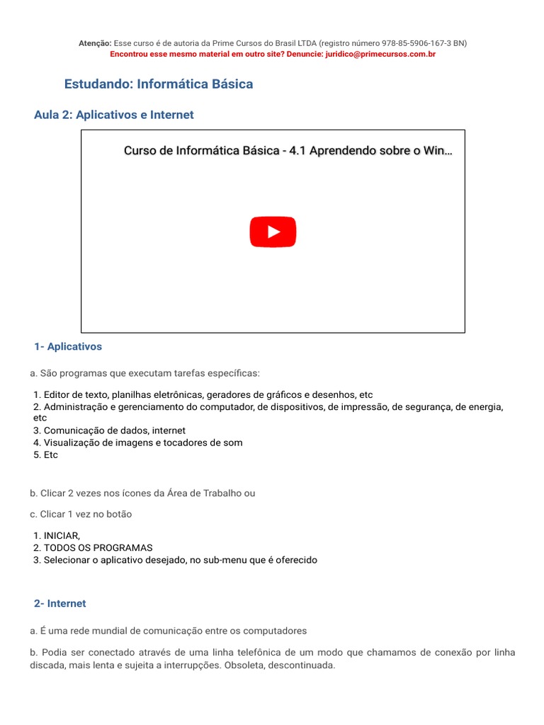 Estudando - Informática Básica - Aplicativos e Internet | PDF | Internet | Rede mundial de ...