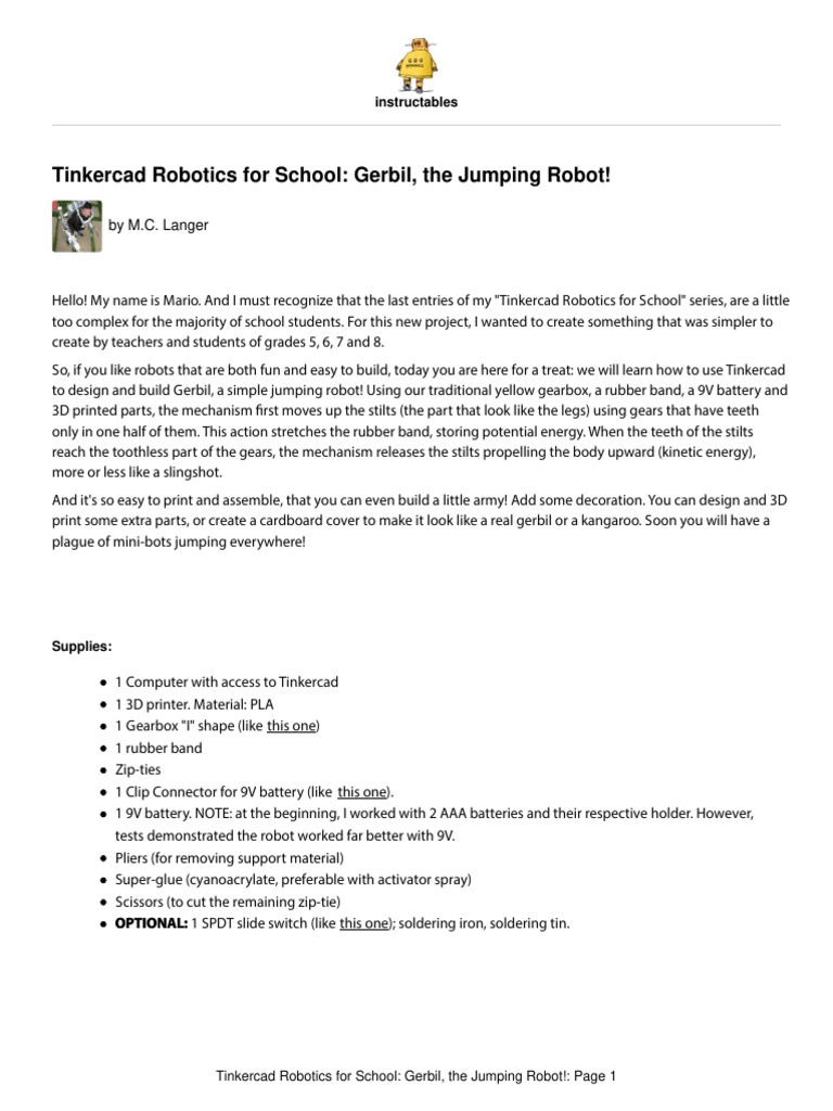 Tinkercad Robotics For School Gerbil The Jumping R | PDF | Gear | Robotics