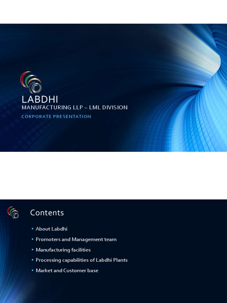 Labdhi MFG LLP - Corporate Presentation | PDF | Stainless Steel | Steel