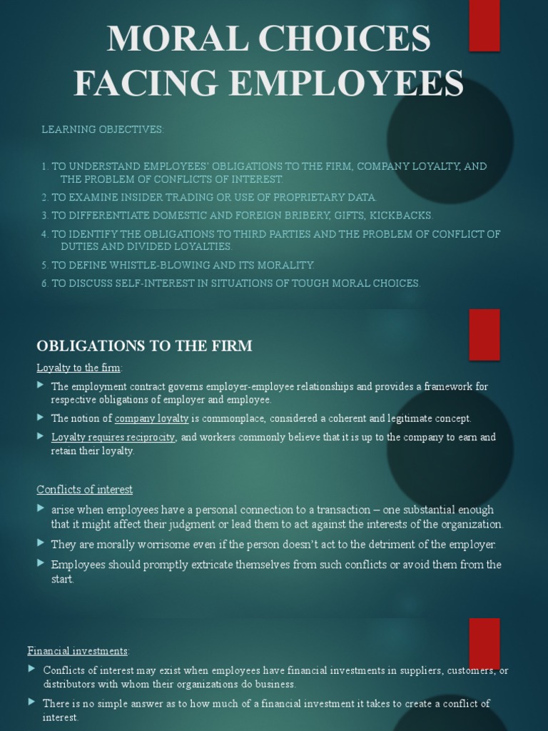 Employee Moral Obligations and Ethics | PDF | Bribery | Insider Trading