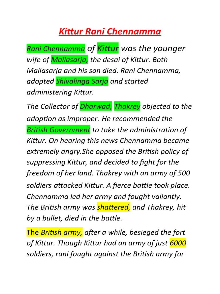 Kittur Rani Chennamma Prajwal | PDF