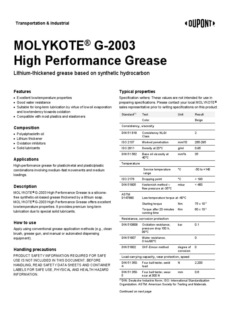 Molykote G-2003 | PDF | Materials | Chemistry