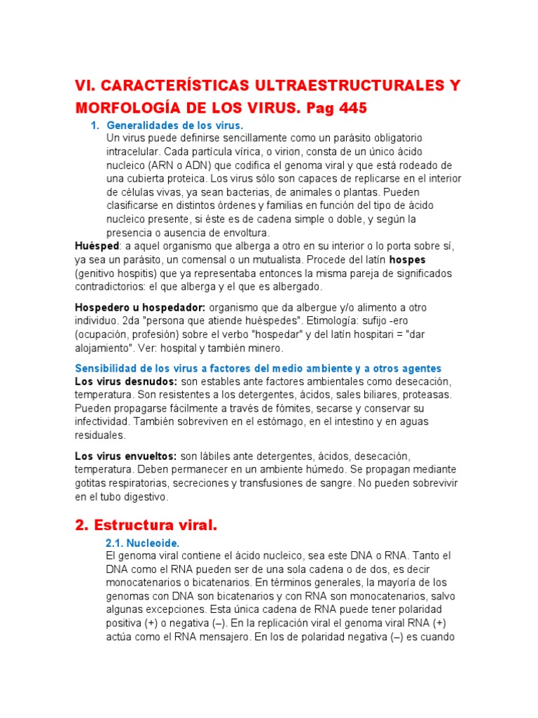VI CARACTERÍSTICAS ULTRAESTRUCTURALES Y MORFOLOGÍA DE LOS VIRUS. | PDF | Virus | Adn