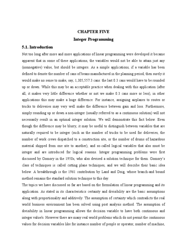 Ch 5 Integer Programming Edited 1 Pdf Linear Programming Mathematical Optimization