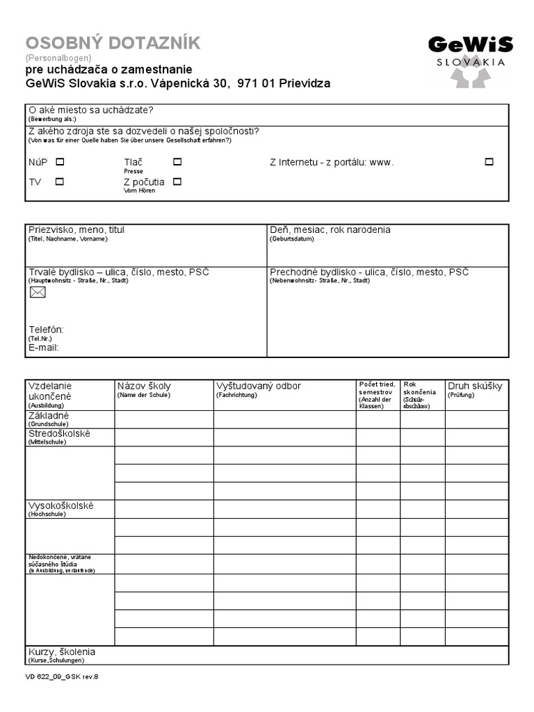 Osobny Dotaznik | PDF