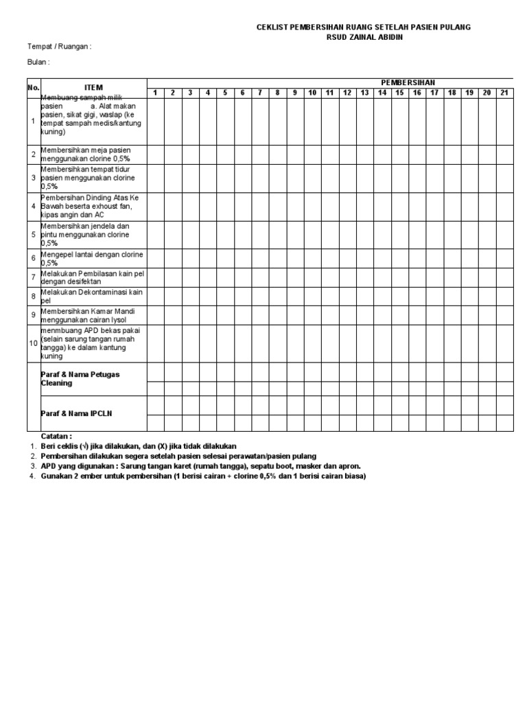 Form Monitoring Pembersihan | PDF