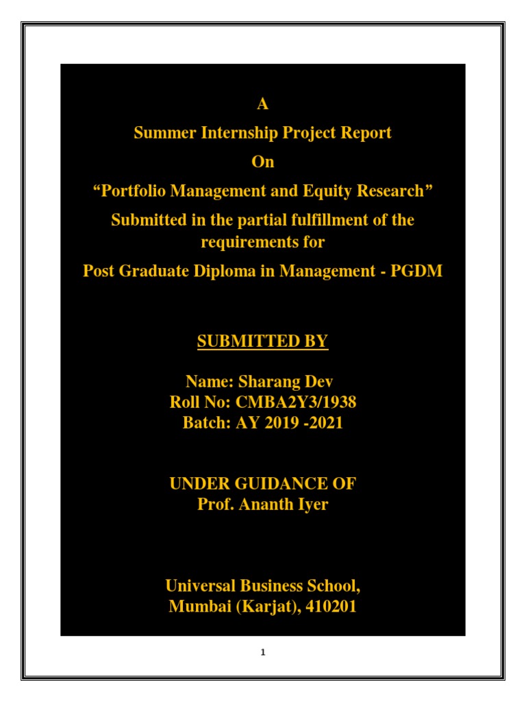 Summer Internship Project - Sharang Dev - CMBA2Y3 | PDF | Investment ...