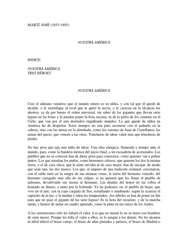 MARTÍ Nuestra América y Tres Héroes | PDF