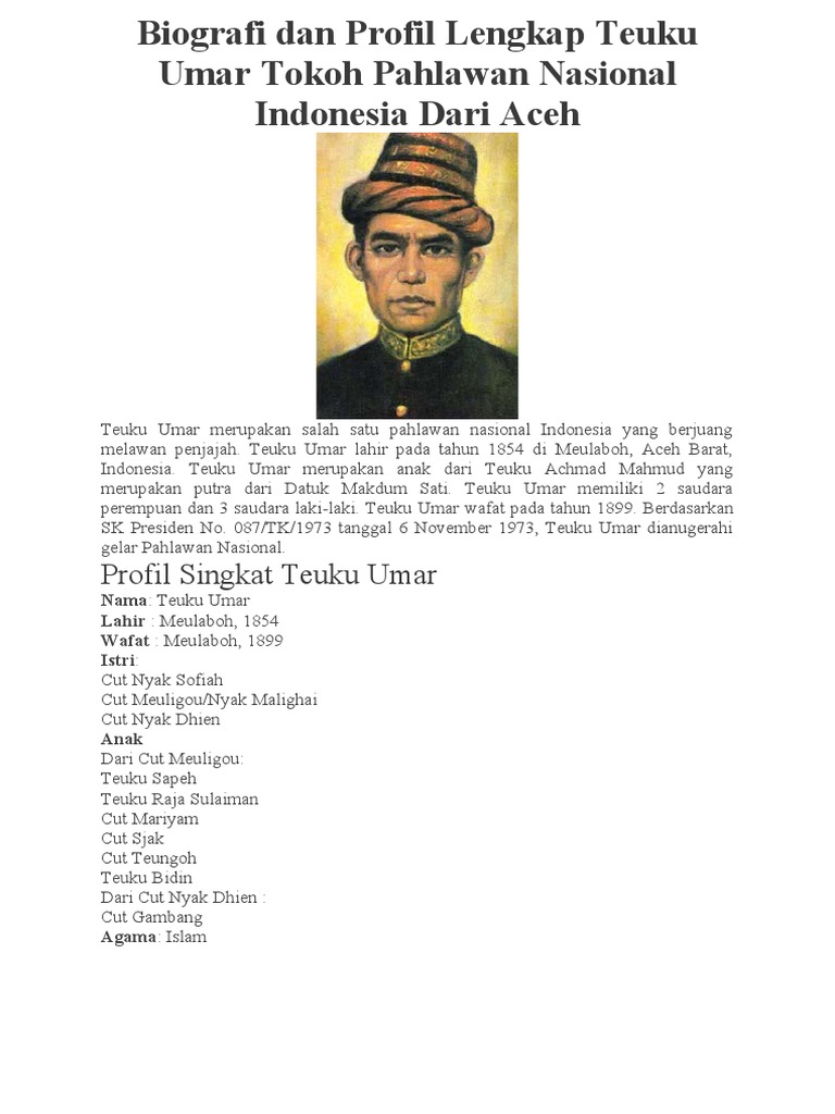 Biografi Dan Profil Lengkap Teuku Umar Tokoh | PDF