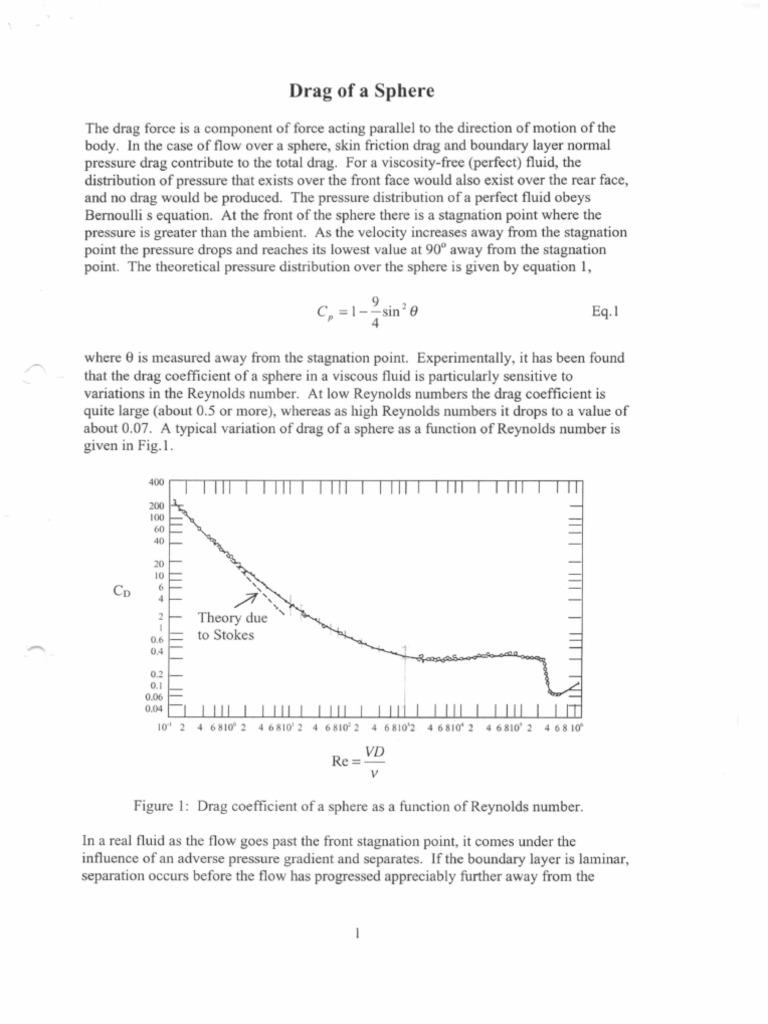 Drag of A Sphere | PDF | Boundary Layer | Reynolds Number