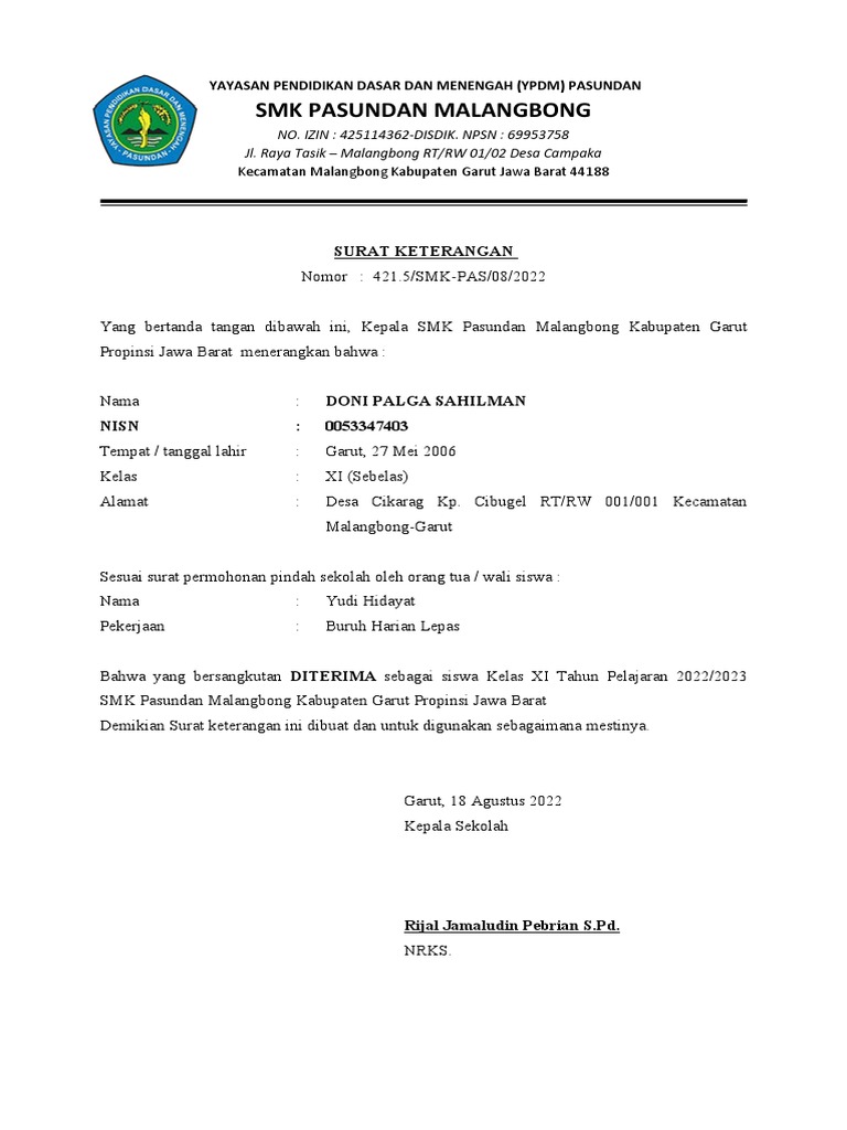 Surat Keterangan Diterima | PDF