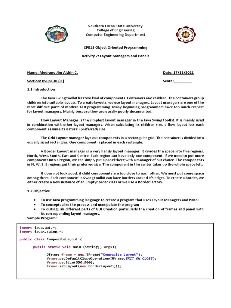 Medrano Jim Aldrin Cpe13 Activity 7 | PDF | Graphical User Interfaces | Software Engineering
