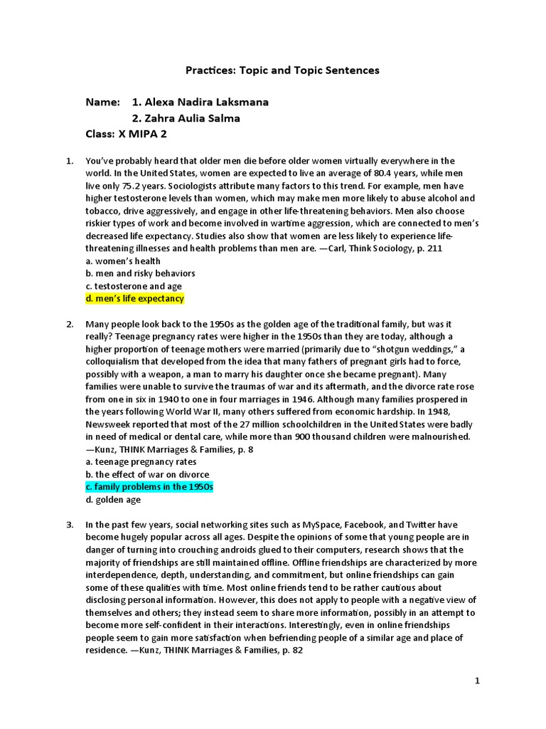 Practices On Topic and Topic Sentences | PDF | Caffeine | Life Expectancy