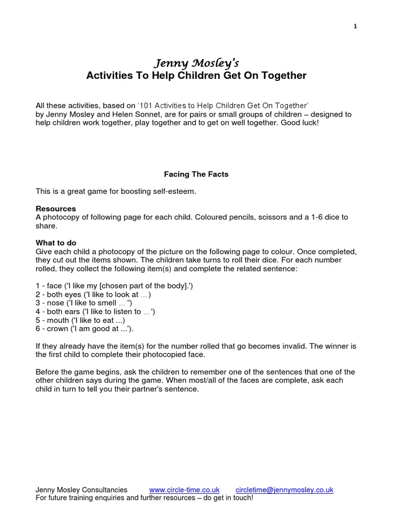 Jenny Mosley Activities To Help Children Get On Together | PDF