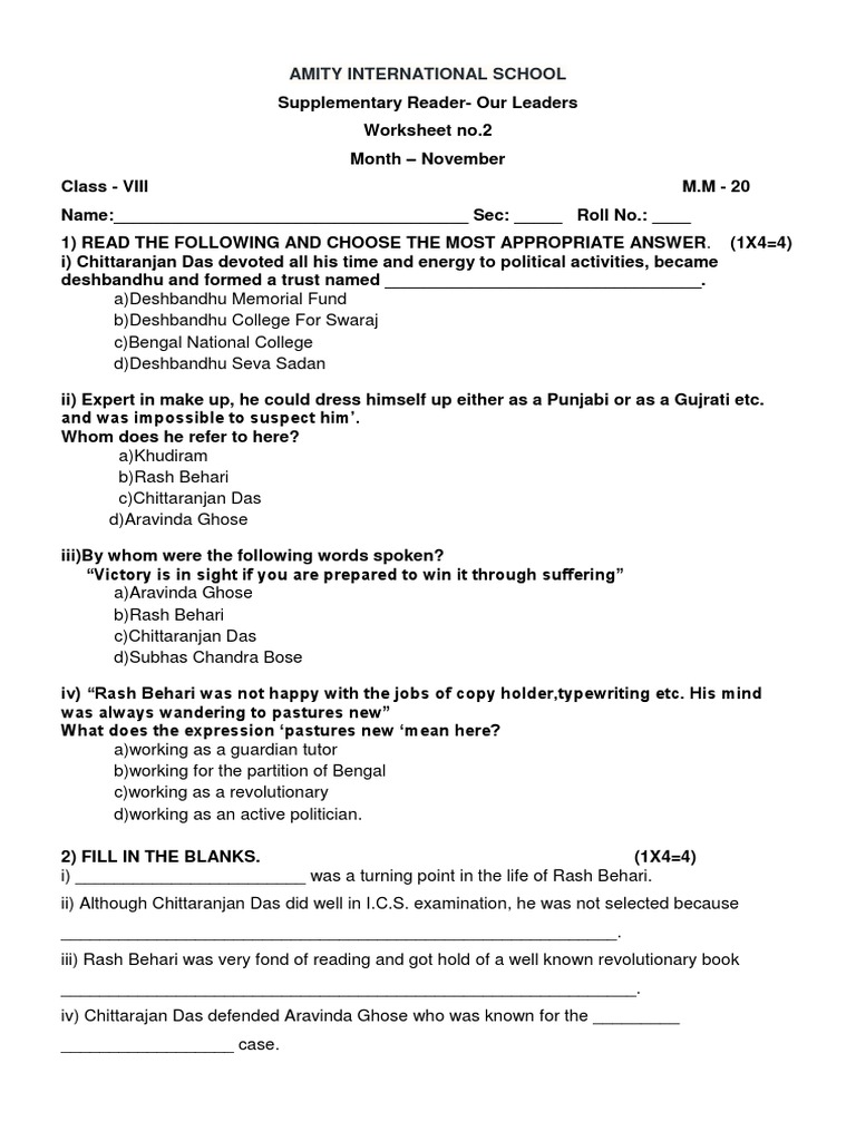 Leaders of Indian Independence: Worksheet | PDF | Indian Nationalism ...