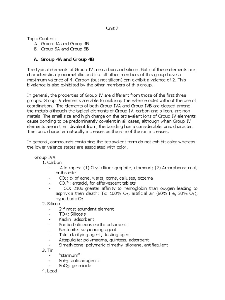 A. Group 4A and Group 4B | PDF | Nitrogen | Covalent Bond