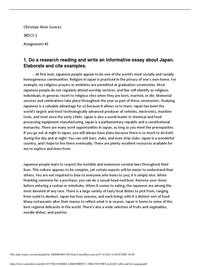 GOMEZ ASSIGNMENT 1 THE COUNTRY in EAST ASIA and Its Language PDF | PDF | Japan | Japanese People