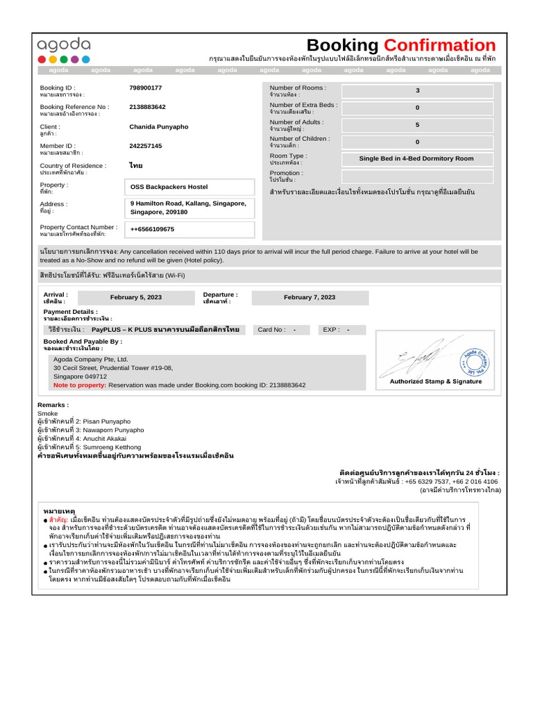 Confirmation For Booking ID # 798900177 | PDF