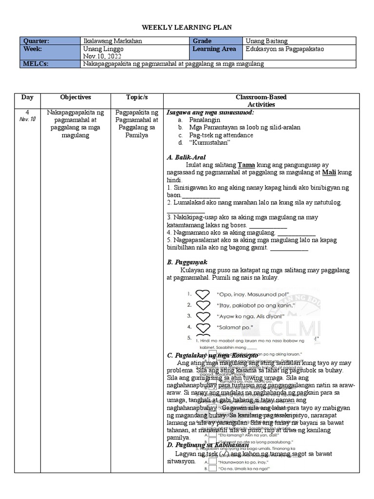 Esp-Q2-Week 1-Day 4-Nov.10, 2022 | PDF