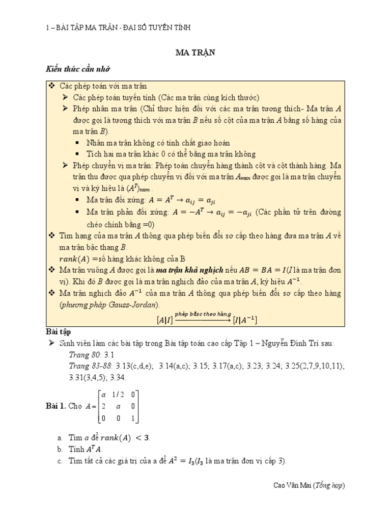 Bai Tap Ma Tran | PDF
