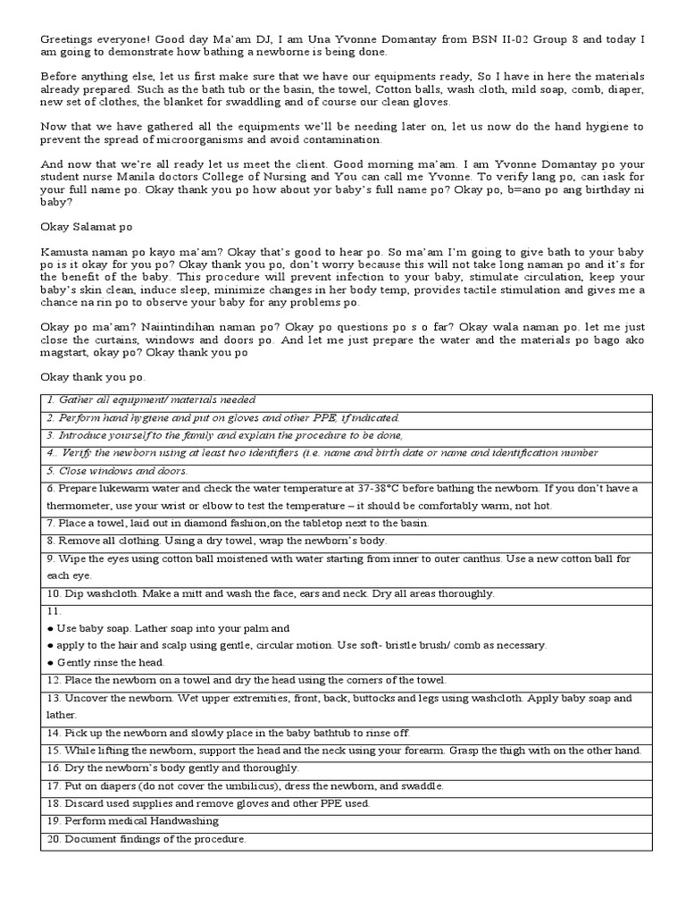 Bathing A Newborn Retdem | PDF | Hand Washing