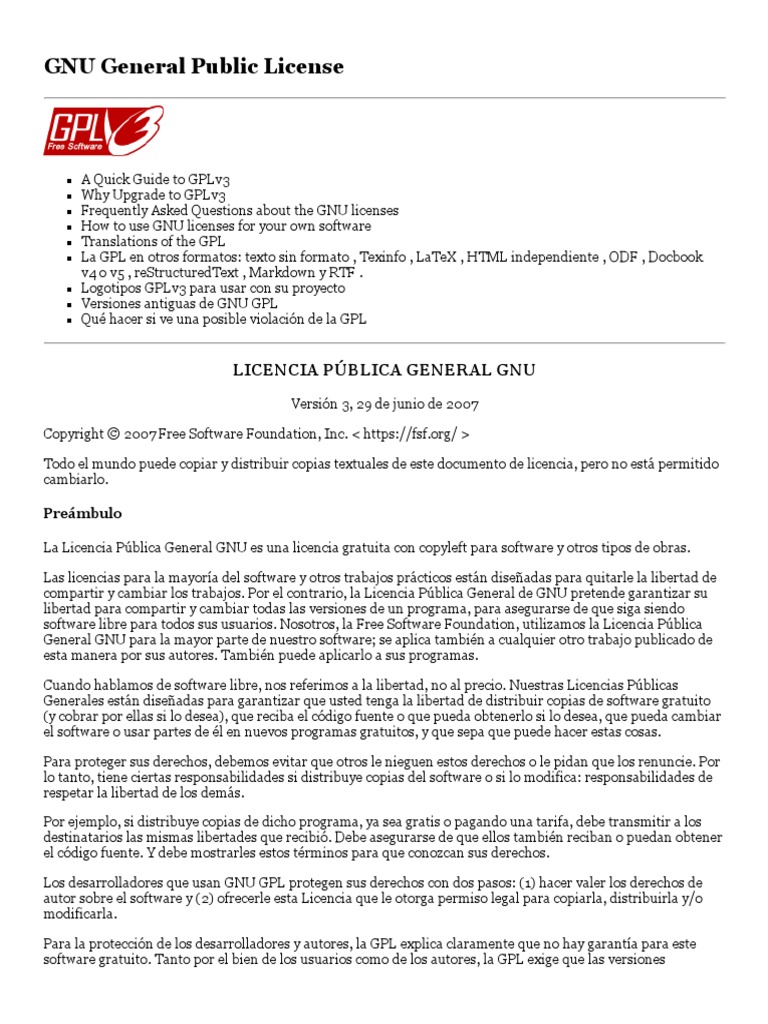 La Licencia Pública General GNU v3.0 - Proyecto GNU - Free Software Foundation | PDF | Software ...