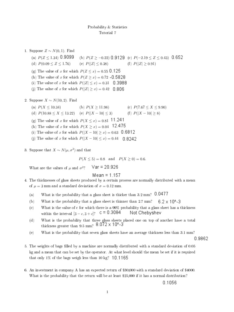 Tutorial 7 | PDF | Standard Deviation | Normal Distribution