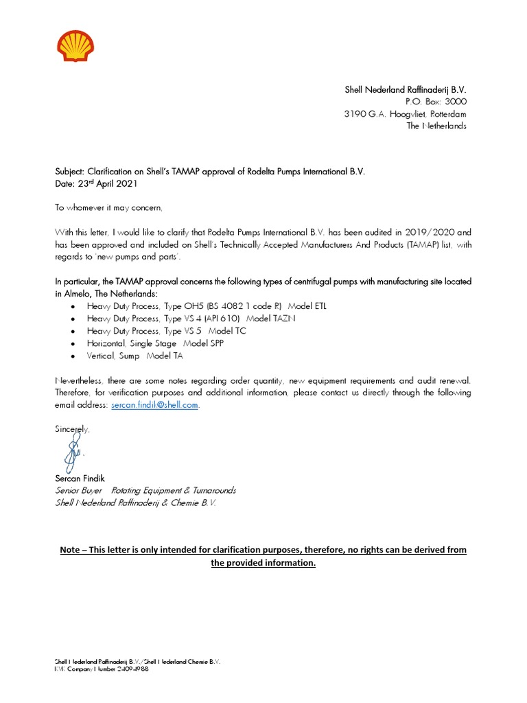 Shell's Approval of Rodelta Pumps | PDF