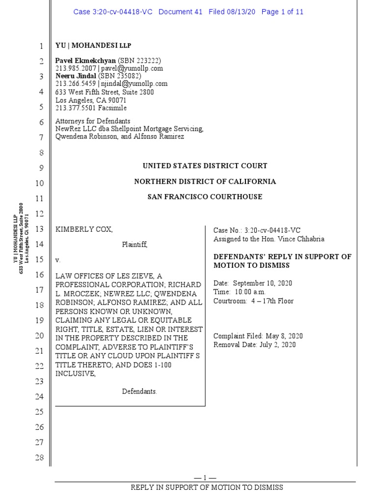 Reply in Support of Motion To Dismiss | PDF | Lawsuit | Collateral Estoppel