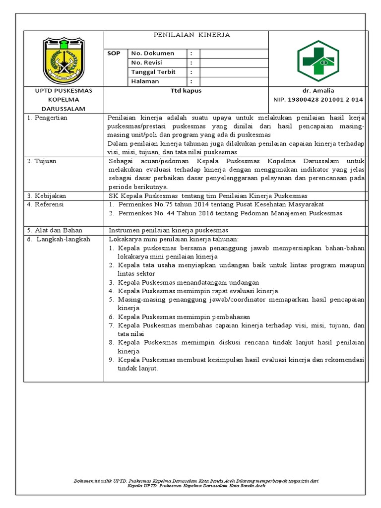 Sop Penilaian Kinerja | PDF | Karier & Perkembangan