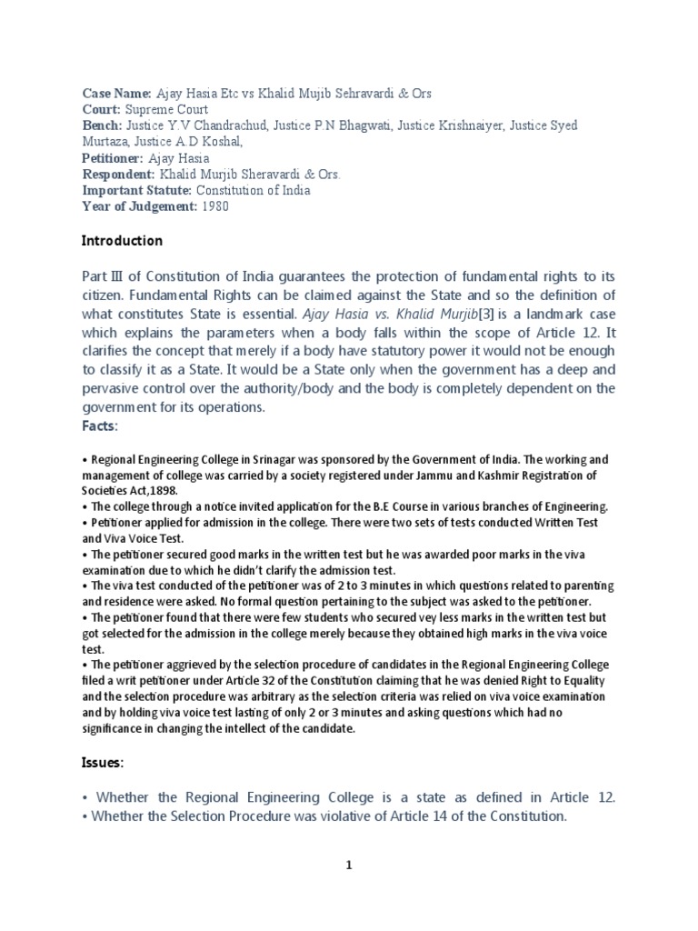 Ajay Hasiya Vs Khalid Mujab | PDF | U.S. State | Constitution