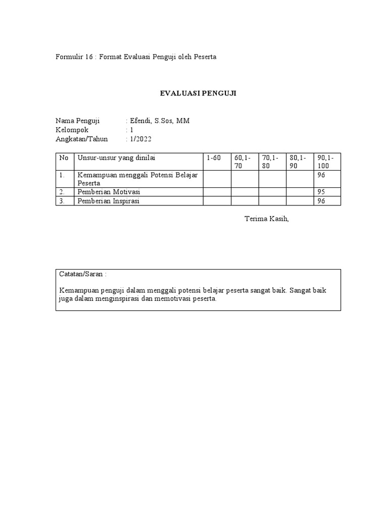 Formulir Penilaian Coach, Penguji Dan Mentor | PDF