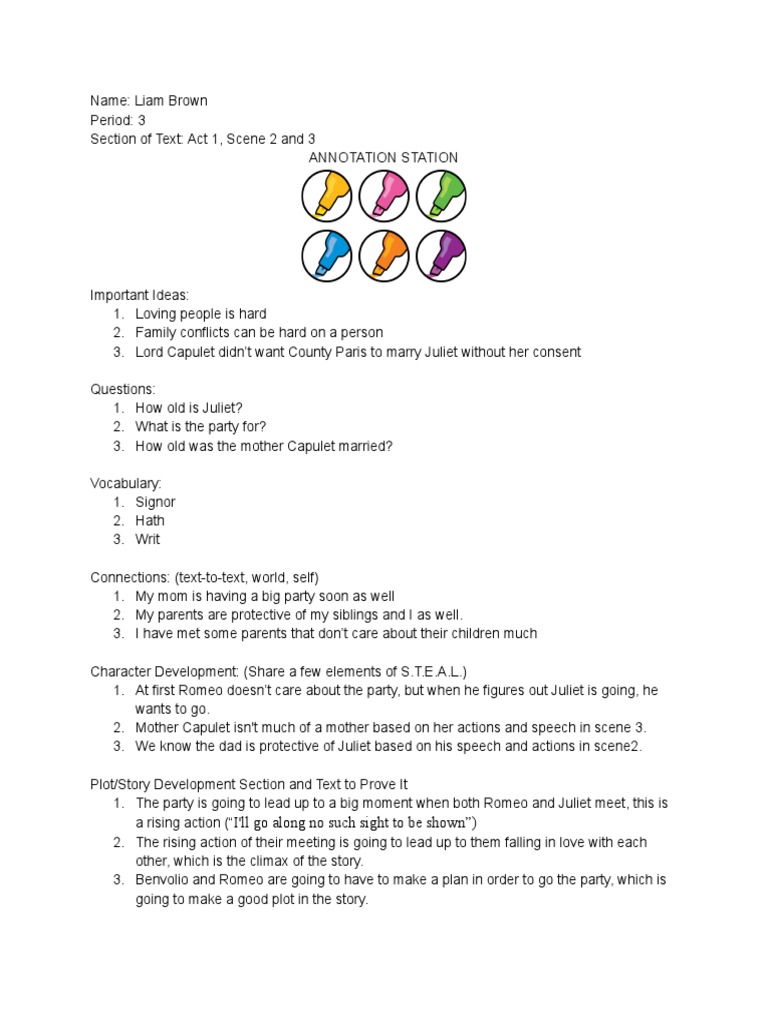 Annotation Station | PDF | Characters In Romeo And Juliet | Romeo And ...