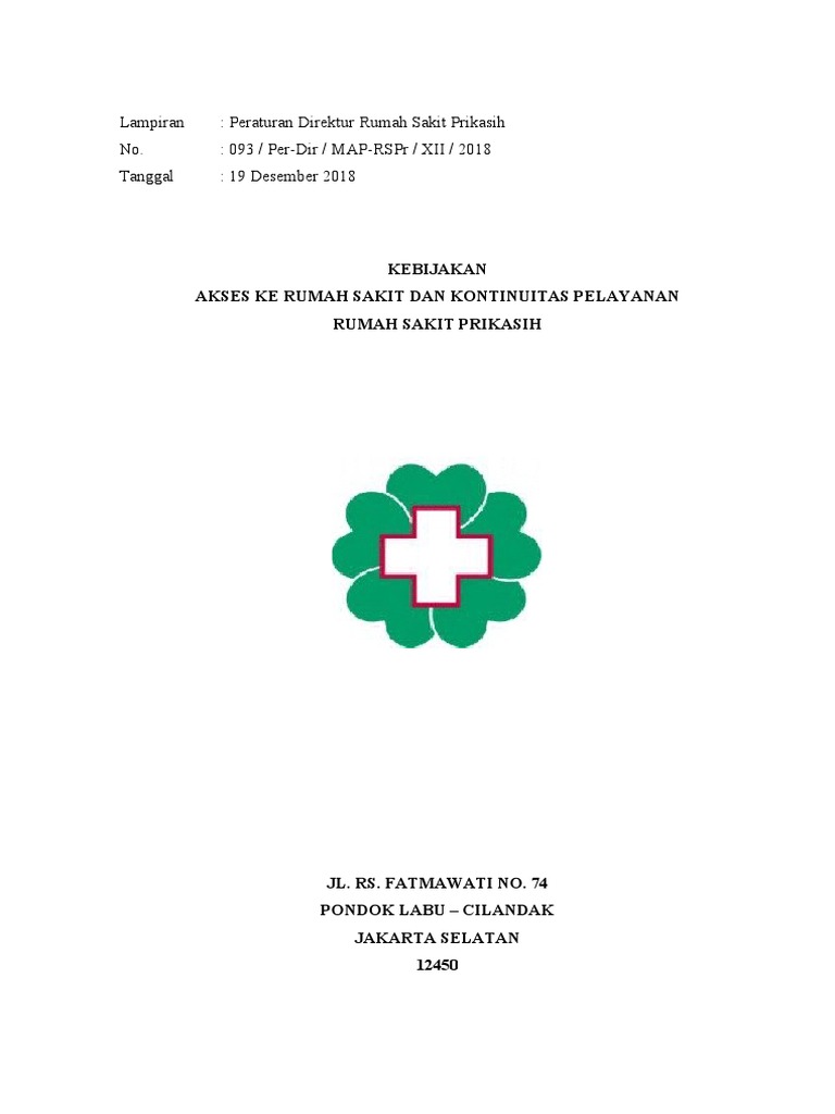 Kebijakan ARK RS Prikasih No 093 Per-Dir MAP-RSPr XII 2018 Revisi 1 | PDF