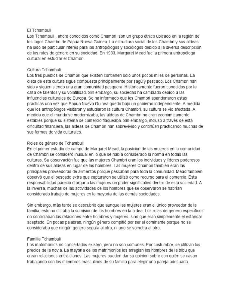 Roles de Género en la Cultura Chambri | PDF | Sociedad | Matrimonio