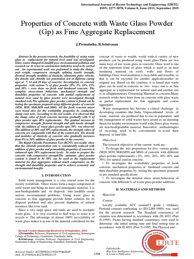 Glass Powder Properties | PDF | Concrete | Construction Aggregate