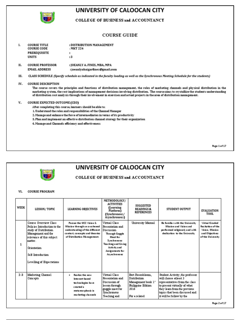 Distribution Management Course Guide | PDF | Marketing | Classroom ... Distribution Management Course Guide | PDF | Marketing | Classroom ...