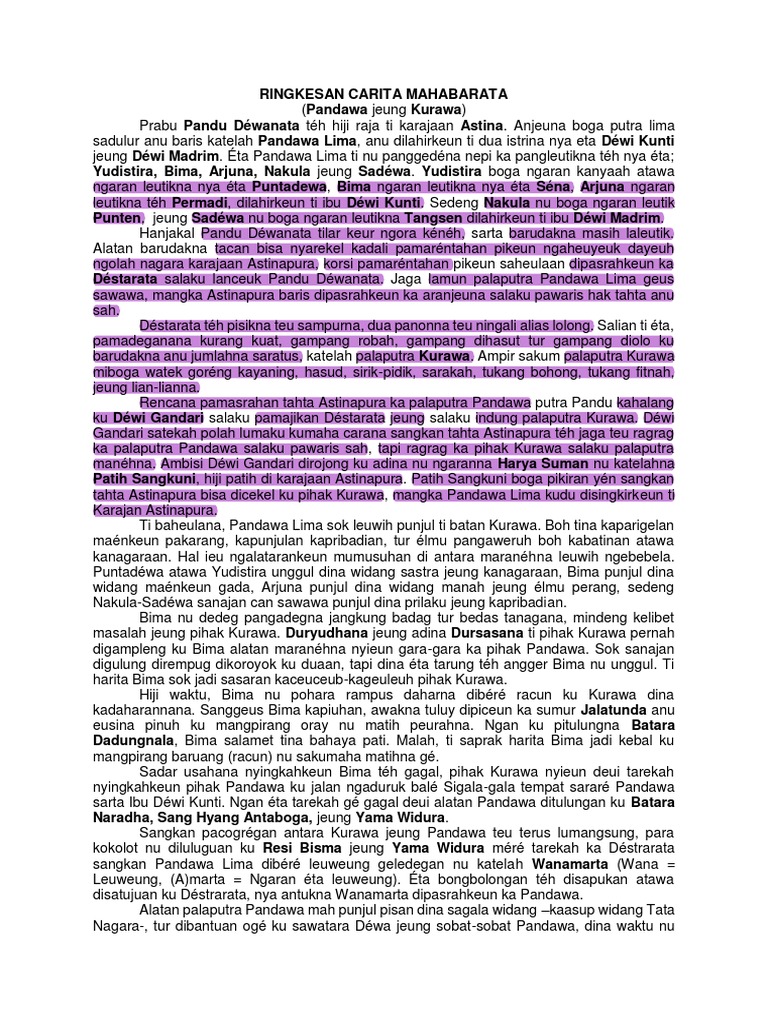 Ringkesan Carita Wayang Mahabarata | PDF