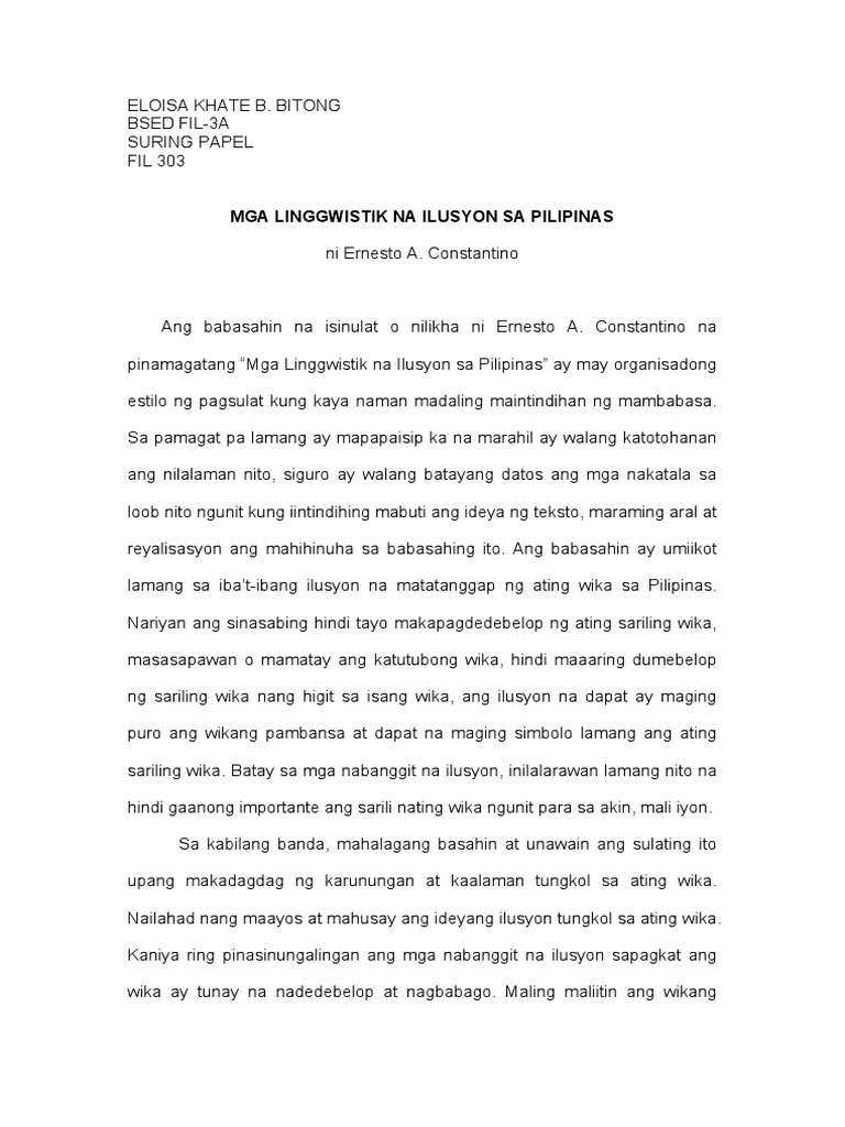 Bitong, Eloisa Khate B - Suring Papel | PDF