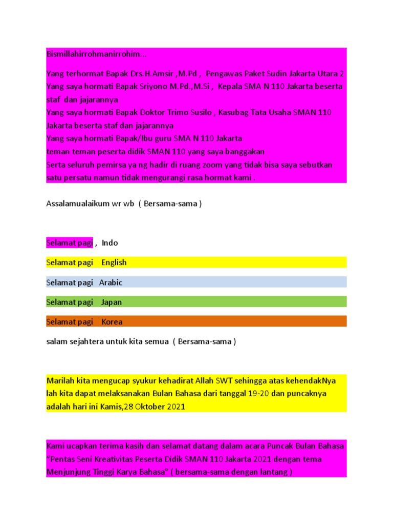 Teks MC Vina SUDAH EDIT | PDF | Seni & Disiplin Bahasa | Kajian Bahasa Asing
