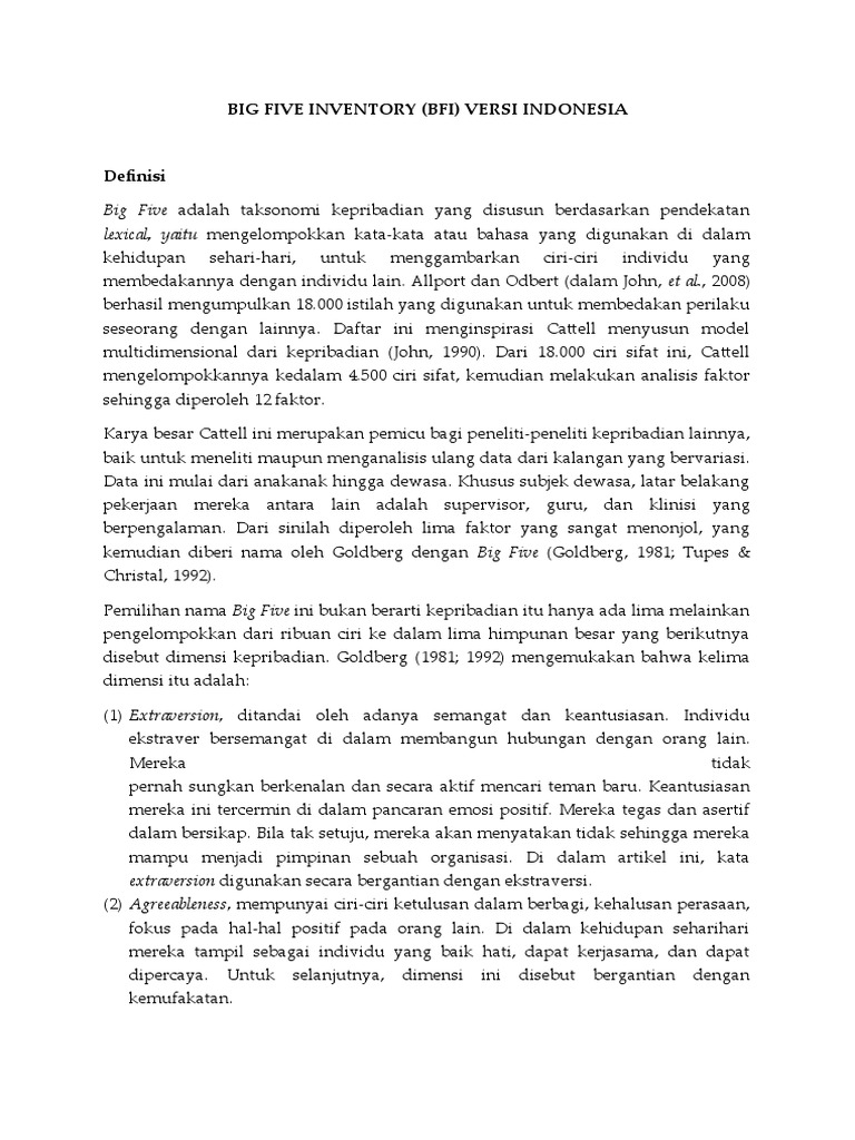 Big Five Inventory | PDF