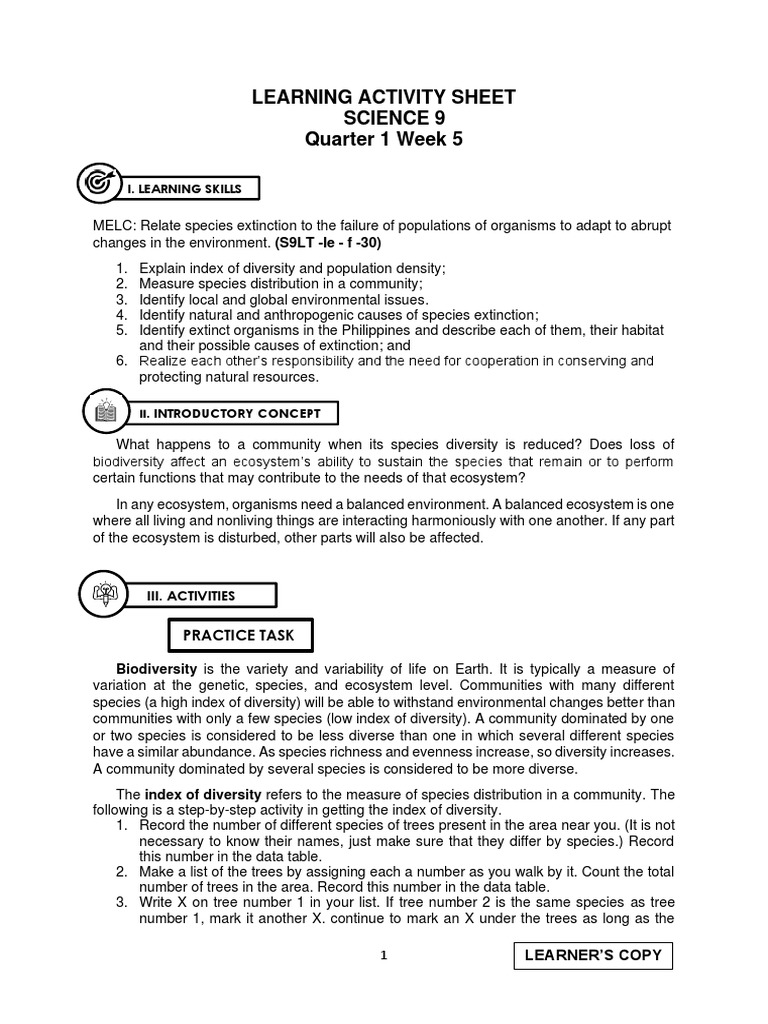 Learning Activity Sheet Science 9 Quarter 1 Week 5 | Download Free PDF ...
