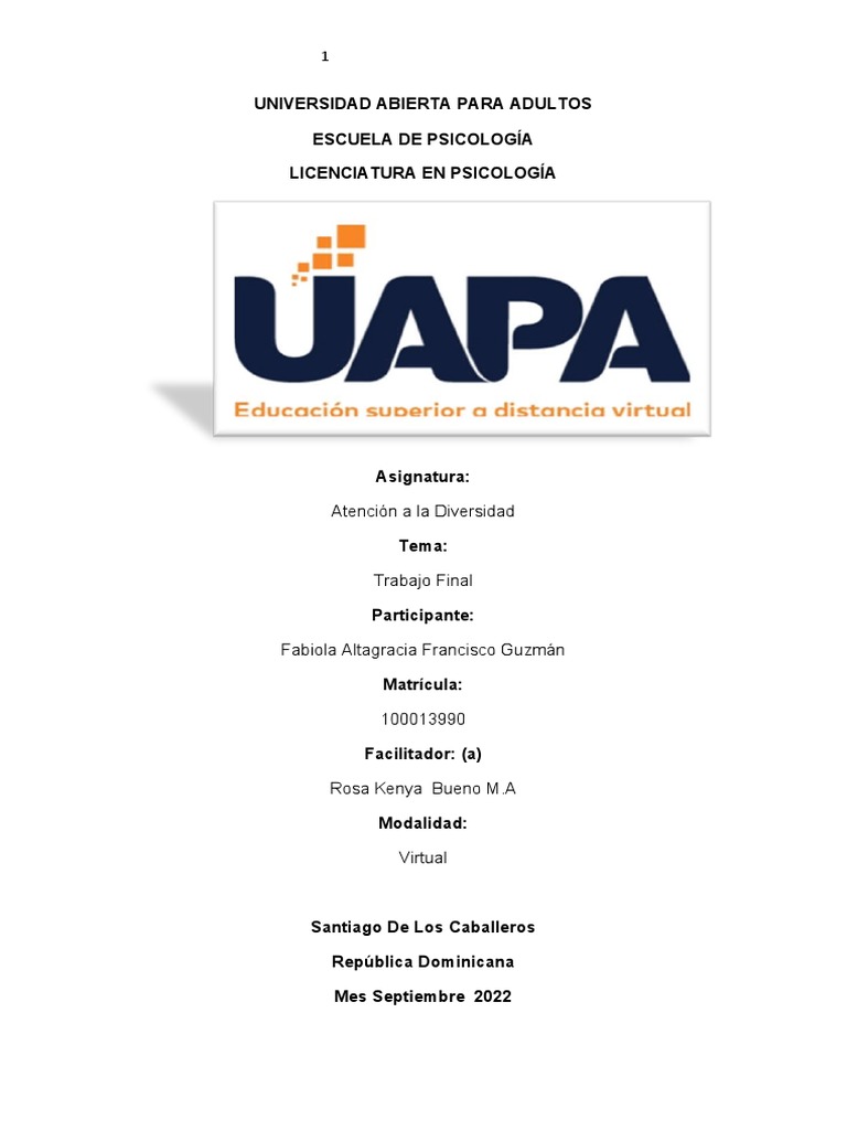 Trabajo Final de Atencion A La Diversidad Fabi Francisco Guzman | PDF ...