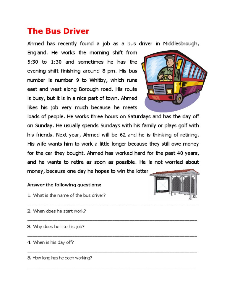 The Bus Driver Reading Comprehension Exercises - 63976 | PDF