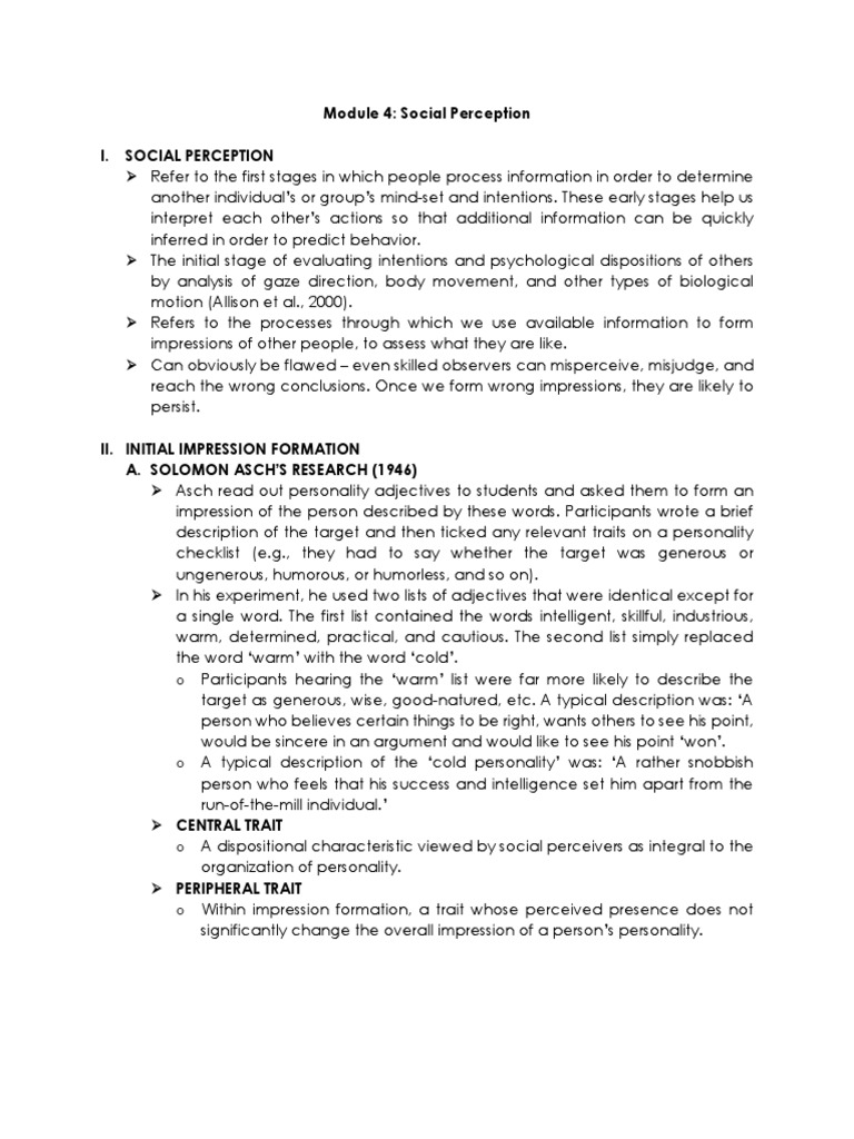 Module 4.1 Social Perception | PDF | Recall (Memory) | Memory