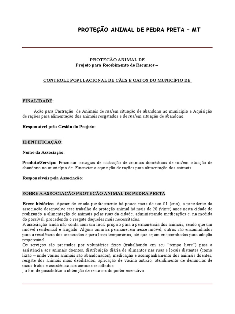 PROJETO 01 - Proteção Animal DR Castração Animais | PDF | Cães | Gatos