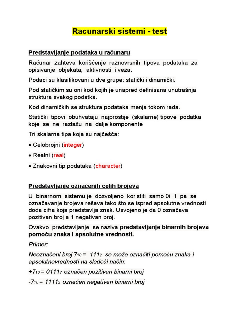 Racunarski Sistemi Priprema Za Test | PDF