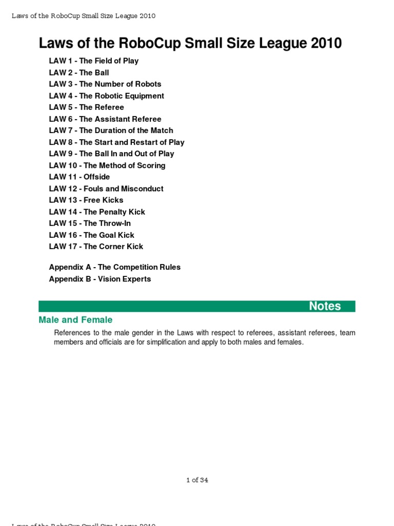 RoboCup Small Size League 2010 Rules | PDF | Referee | Football Codes
